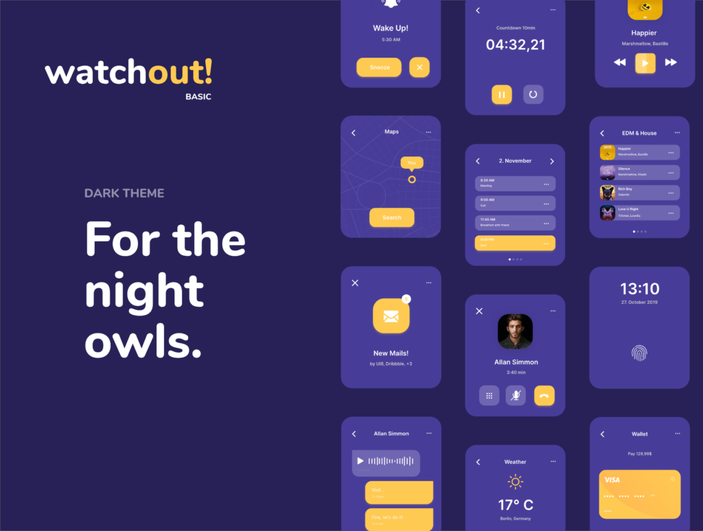 智能手表即时通信应用UI界面设计套watchout! Basic Watch UI Kit-设计口袋