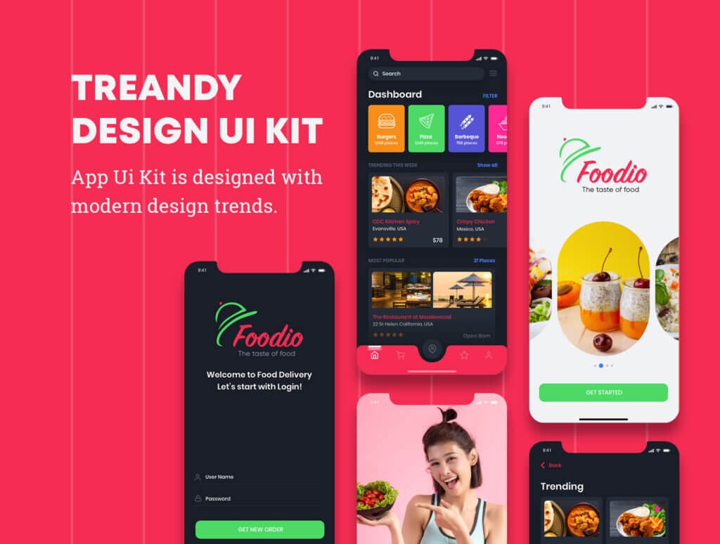 食品外卖购物UI界面设计套件素材模板下载Foodio - Food Delivery App Ui Kit Sketch Template ...